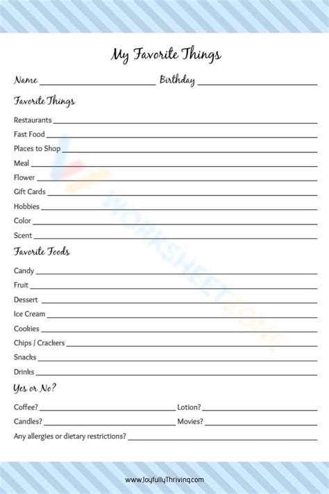 Free Printable My Favorite Things Worksheets For Students Worksheets