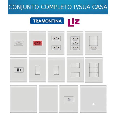 Conjunto Tomadas Interruptores E Placas X Grafite Tramontina Liz