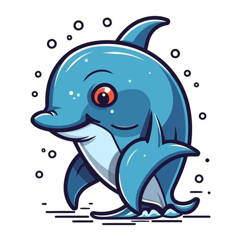 Ilustración vectorial de un lindo delfín de dibujos animados aislado