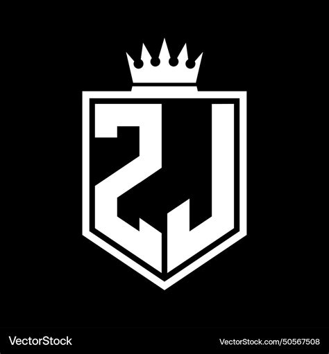Zj Logo Monogram Bold Shield Geometric Shape Vector Image