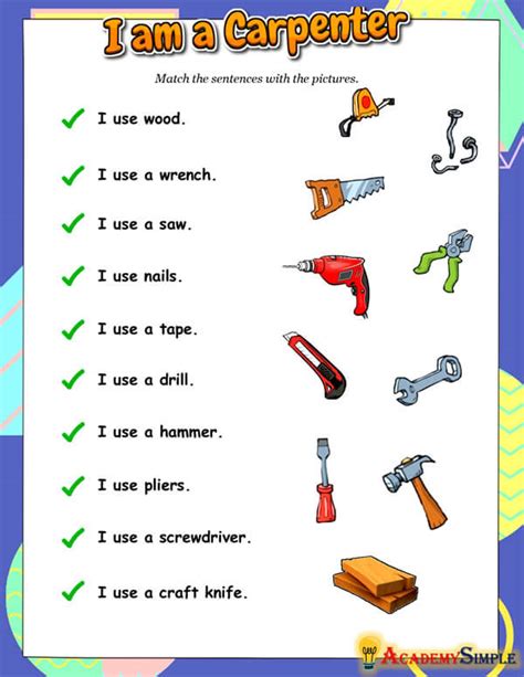 English Words Vocabulary Worksheets Occupations Carpenter