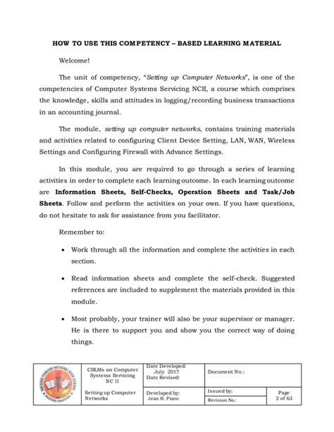 cblm set up computer network css pdf
