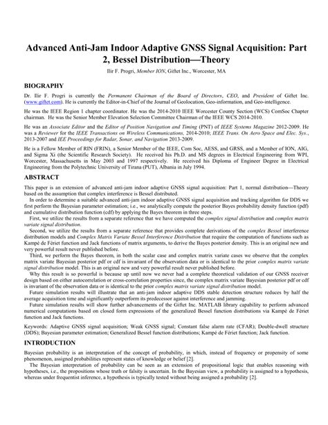 pdf advanced anti jam indoor adaptive gnss signal acquisition part 2 bessel distribution