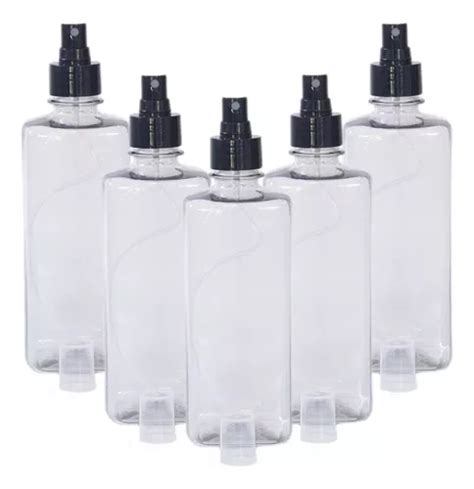 5 Frascos Plástico Quadrado Pet 500ml Válvula Spray Borrifa