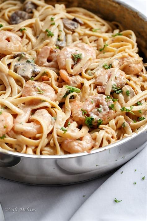 Recette tagliatelles aux crevettes aux champignons et à la crème fraîche