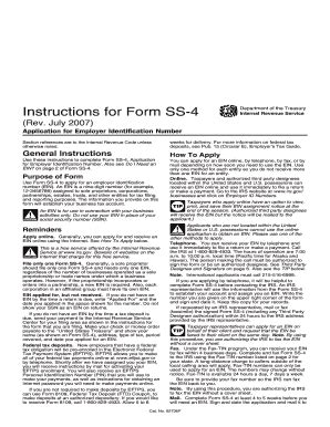 Fillable Online Instructions For Form SS 4 Rev July 2007