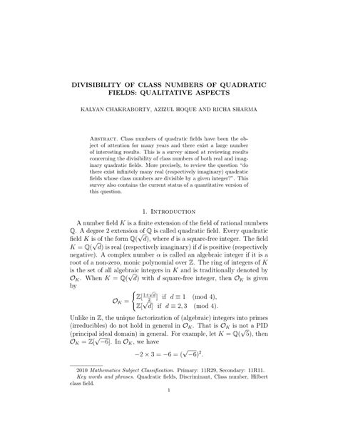 pdf divisibility of class numbers of quadratic fields qualitative aspects