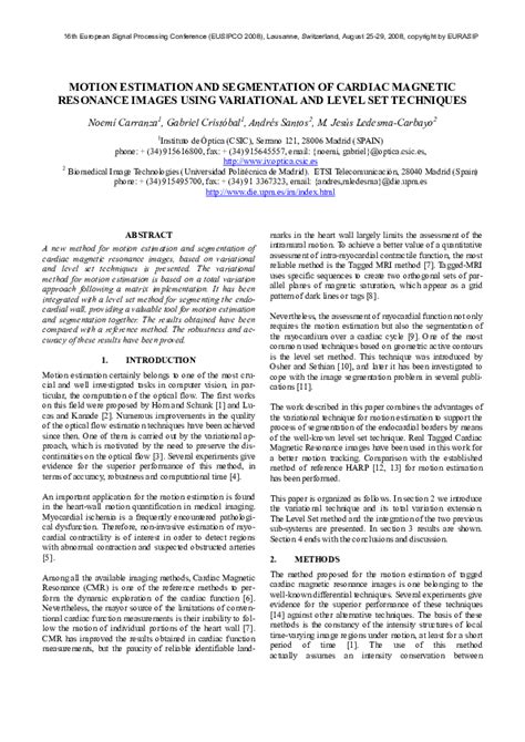 pdf motion estimation and segmentation of cardiac magnetic resonance images using variational