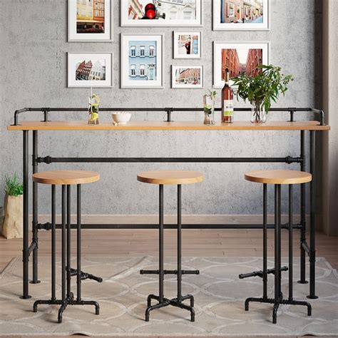 78 7 Industrial Rectangular Natural Wood Bar Height Table With