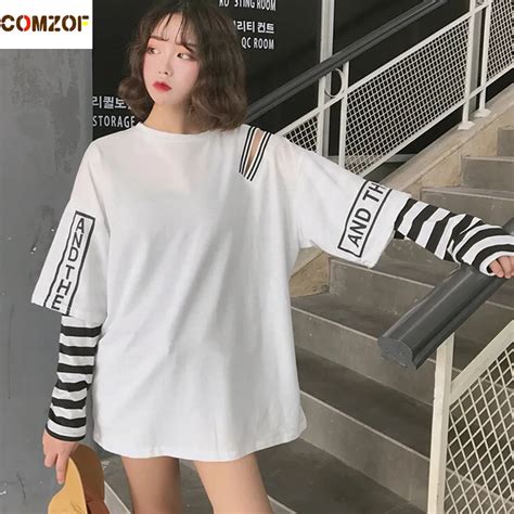 Aliexpress Buy Women Korean Fashion Oversized Long Sleeve T Shirt
