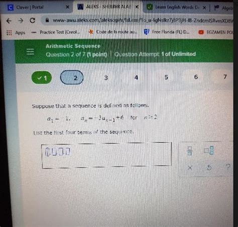 suppose that a sequence is defined as follows 2 1 2 3a 1 6 for 122 list the first four