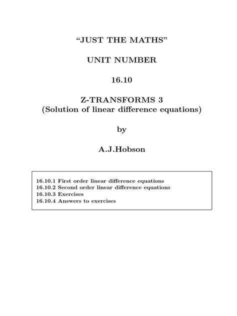 solving linear difference equations through z transforms pdf recurrence relation functions