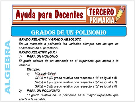 Grados De Un Polinomio Para Tercero De Primaria Ayuda Para Docentes