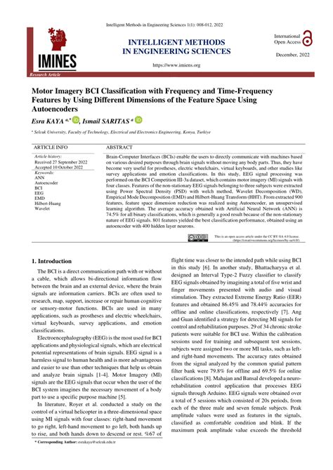 pdf motor imagery bci classification with frequency and time frequency features by using