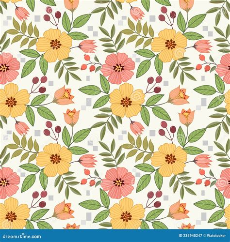 Colorful Hand Draw Flowers Seamless Pattern Stock Vector