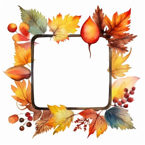 Watercolor Frame With Autumn Leaves Premium AI Generated Image