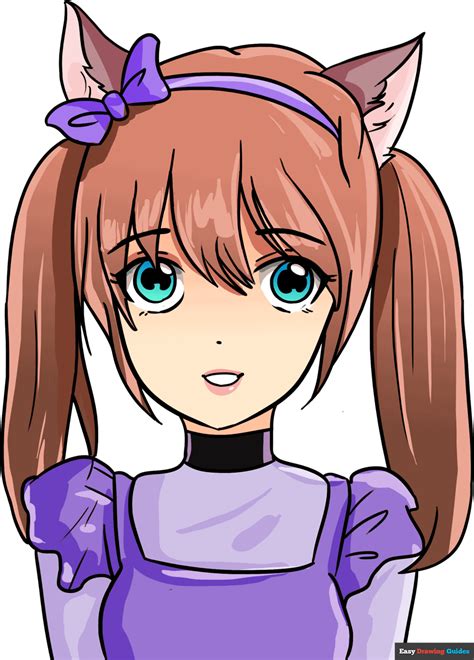 Anime Girl With Cat Ears Drawing