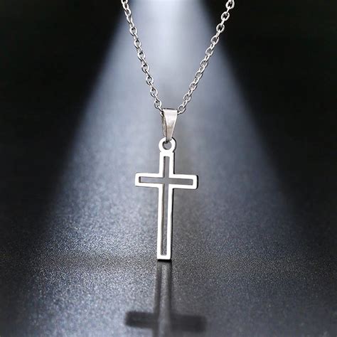 Stainless Steel Christian Cross Pendant Necklace Men S Etsy