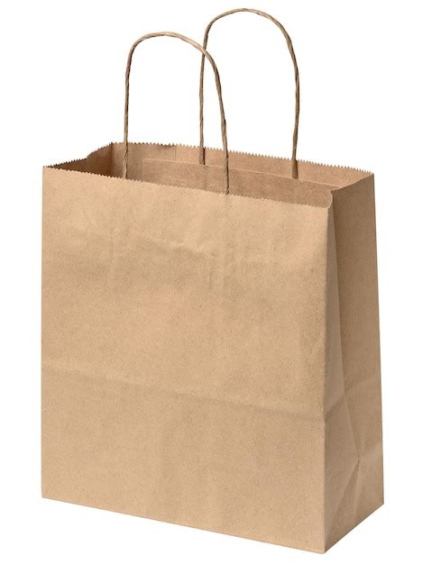 Grand Sac En Papier Kraft Brun Jetable Avec Poignées Isolé Sur Fond