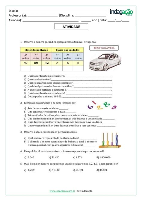 Atividade Ordem E Classe 5 Ano