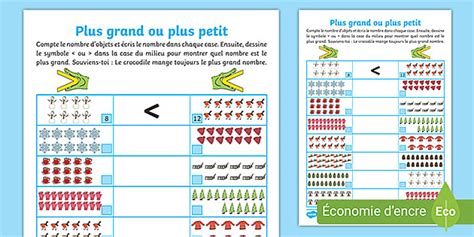 Fiche d activités Plus grand ou plus petit jusqu à 20