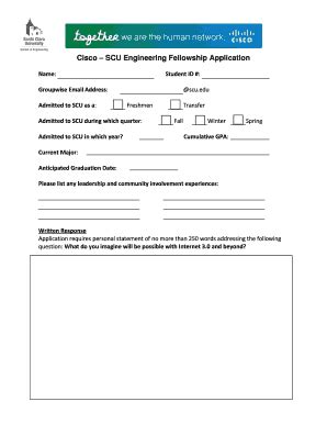 Fillable Online Scu Cisco SCU Engineering Fellowship Application Fax