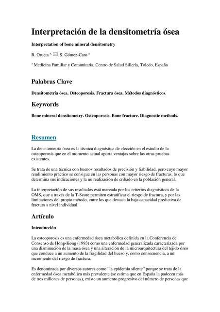 Interpretación de La Densitometría Ósea Densitometría ósea Apuntes