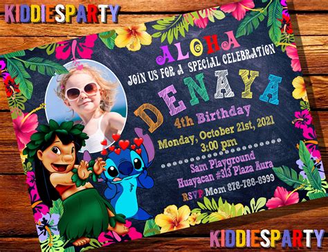 Invitación de Lilo y Stitch con foto cumpleaños de Lilo y Stitch