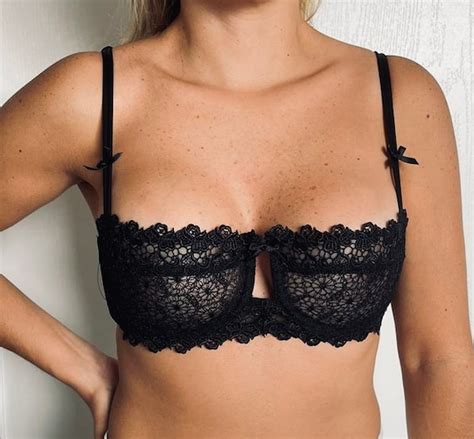 Balconette Bra Panties Set Black Lace Lingerie Set Etsy