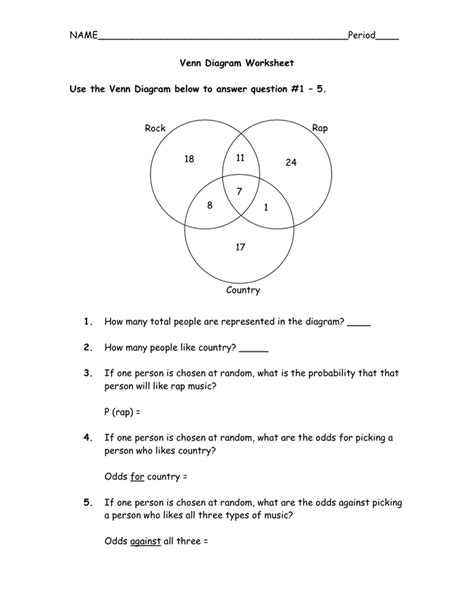 Venn Diagram Practice Sets Venn Diagram Worksheet Math Answe