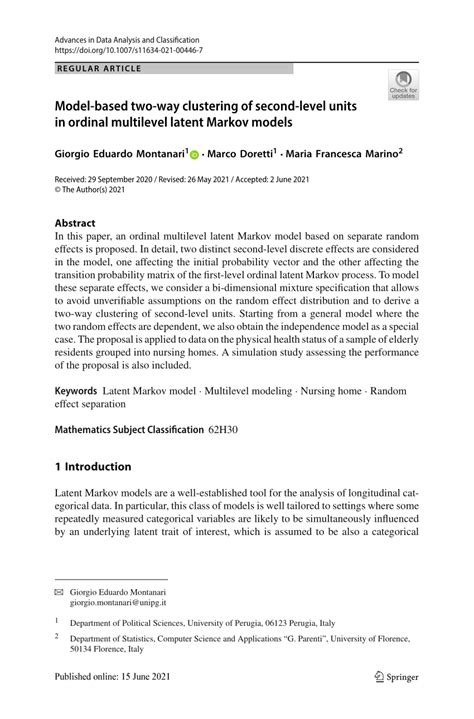 pdf model based two way clustering of second level units in ordinal multilevel latent markov