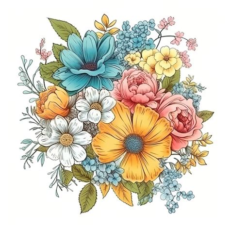 Buquê de flores coloridas desenhadas à mão Foto Premium