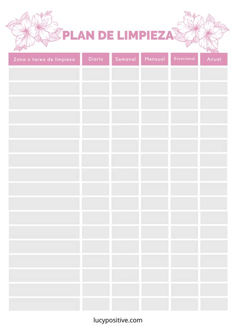 Plantillas Descargables Lucy Positive Programa De Limpieza