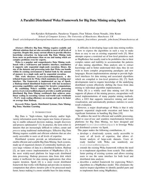 pdf a parallel distributed weka framework for big data mining using …personalpages manchester