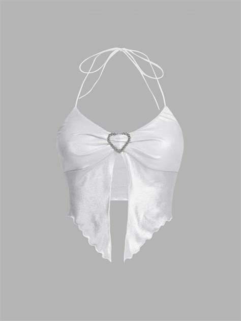 SHEIN ICON Metallic Heart Ring Linked Backless Halter Top SHEIN EUR