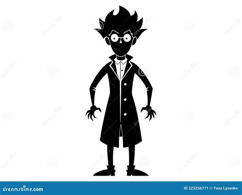 Black Silhouette Of Eccentric Mad Scientist Isolated On White Background Concept Of Crazy