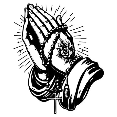 Praying Hands With Rosary Tattoo Vector Premium AI Generated Vector