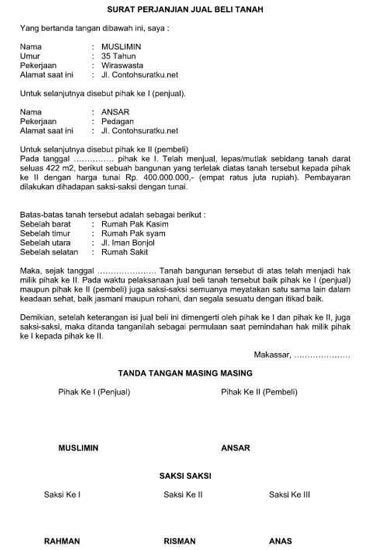 10 Contoh Surat Jual Beli Tanah Yang Simple