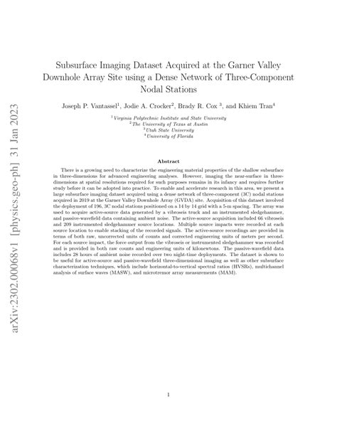 pdf subsurface imaging dataset acquired at the garner valley downhole array site using a dense