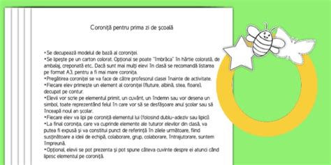 Coroniță pentru prima zi de școală Activitate Romanian