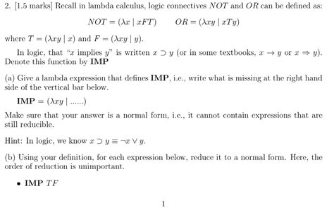 2· [1 5 marks] recall in lambda calculus logic