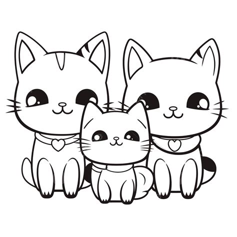 Dibujo De 3 Lindos Gatitos Familia Páginas Para Colorear Sobre Fondo