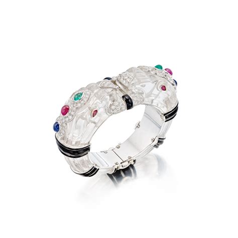 Rock Crystal Enamel Colored Stone And Diamond Chimera Bracelet