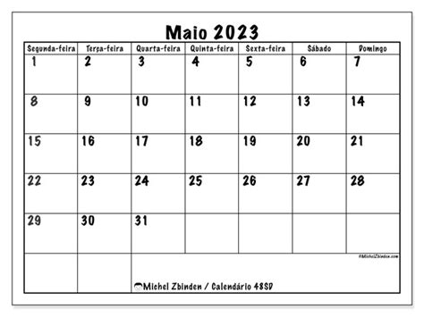 Calendário de maio de 2023 para imprimir 503SD Michel Zbinden BR