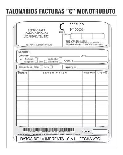 10 Talonarios Factura Recibo Monotributo Imprenta Afip 27 429