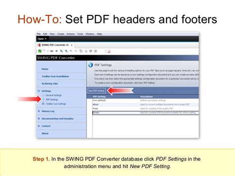how to set pdf headers and footers