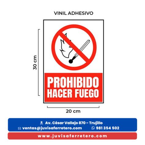 SEÑAL PROHIBIDO HACER FUEGO VINIL ADHESIVO 20X30 cm JUVISA