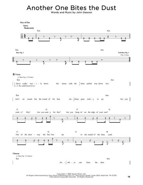 Another One Bites The Dust By Queen Sheet Music For Easy Bass Tab At