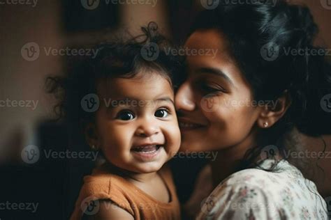 contento sonriente joven indio madre jugando con negro bebé niña hija