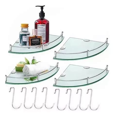 Set 4 Repisas Esquineras Vidrio Baño Ducha Organizador MercadoLibre